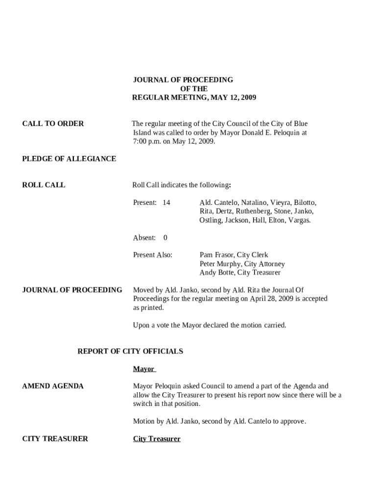Island was called to order by Mayor Donald E Doc Template | pdfFiller