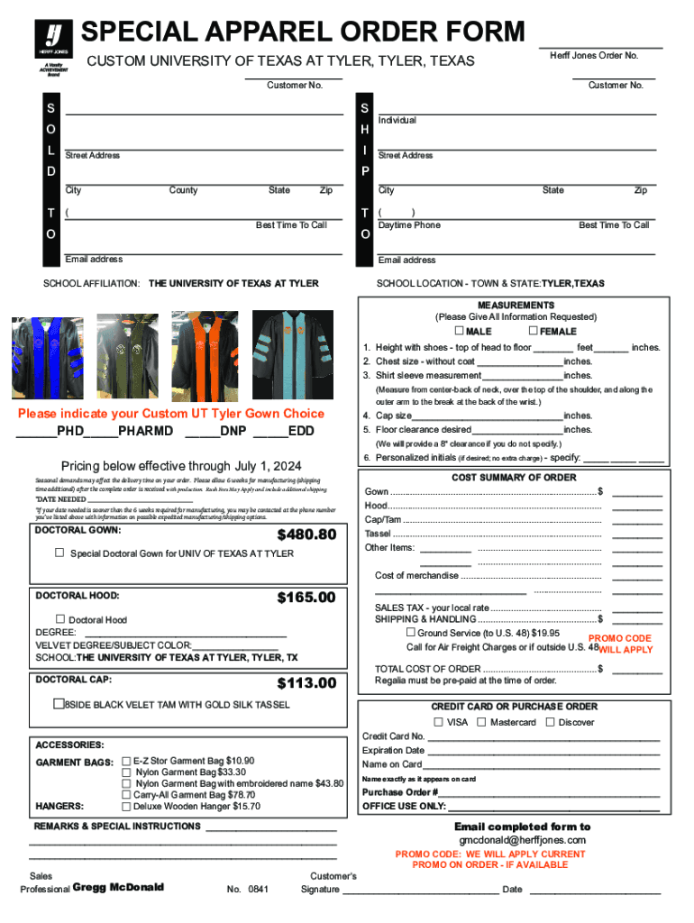 Fillable Online UT Tyler Student Commencement Regalia RENTAL Form Fax ...