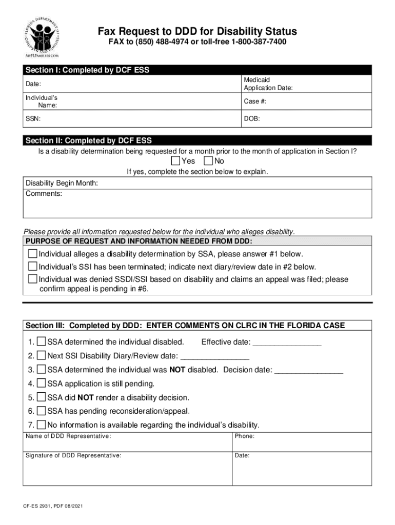 Fillable Online Fax Request to DDD for Disability Status Fax Email ...