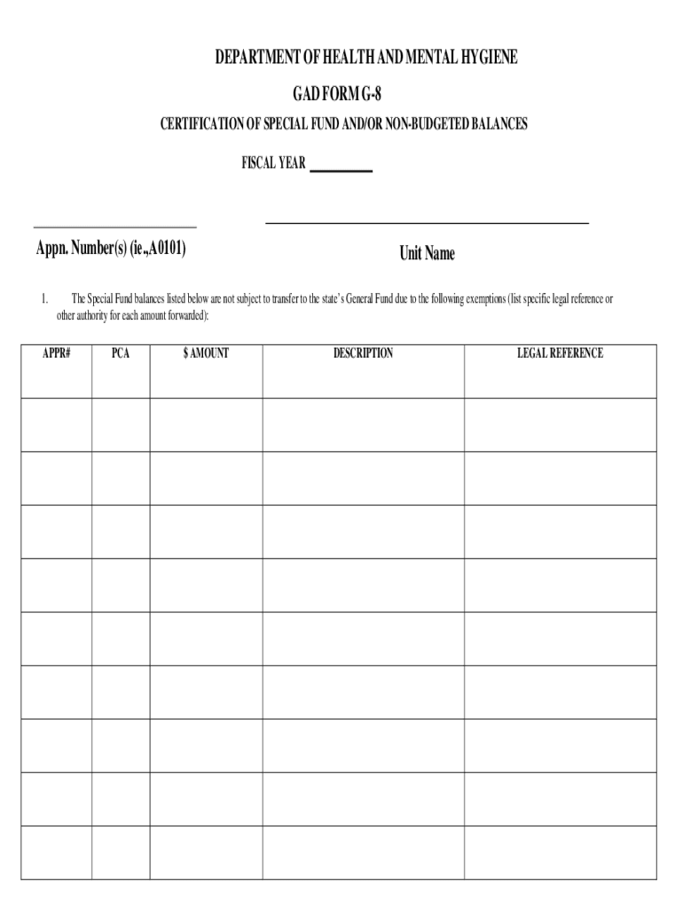 Fillable Online DEPARTMENT OF HEALTH AND MENTAL HYGIENE GAD FORM G ...