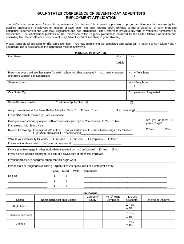 Gulf States Conference Salary for Senior Pastor Doc Template | pdfFiller