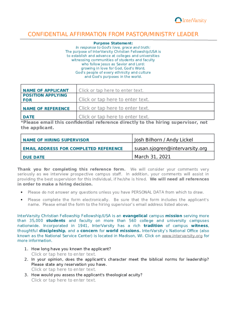 Purpose Statement of InterVarsity Christian Fellowship Doc Template ...