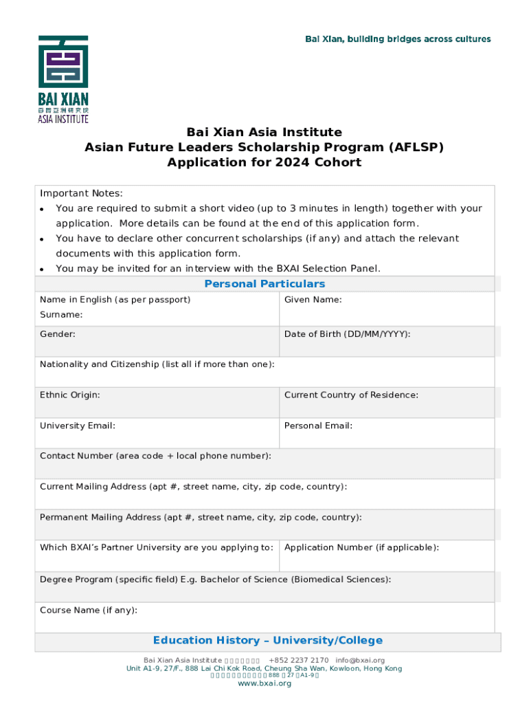 Asian Future Leaders Scholarship Program at Hong Kong ... Doc Template | pdfFiller