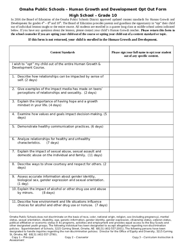 HGD 10th Grade Opt Out Doc Template | pdfFiller