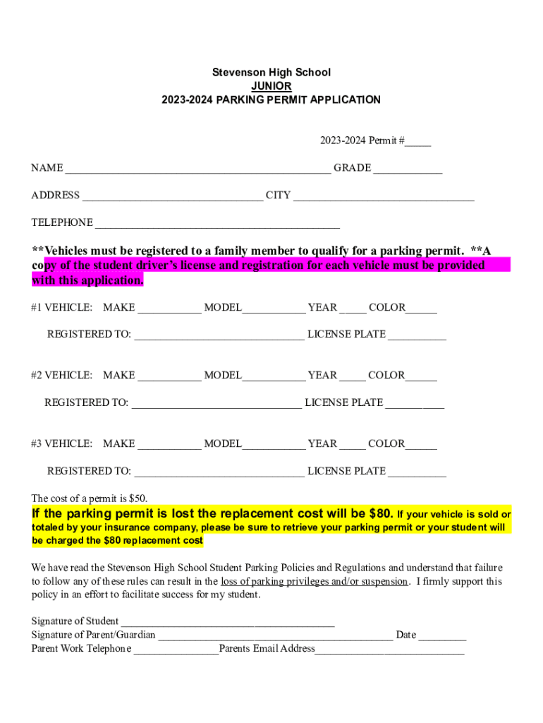 Fillable Online ghs parking registration form Fax Email Print - pdfFiller