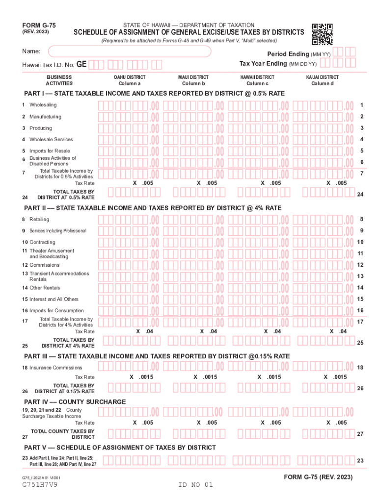 Fillable Online Form G-75,Rev 2023, Assignment of General Excise/Use ...