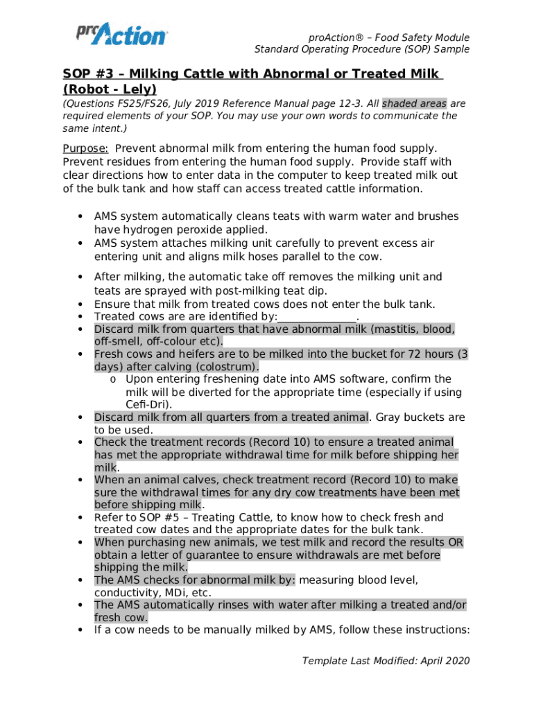 sop 3 - milking cows with abnormal or treated milk Doc Template | pdfFiller