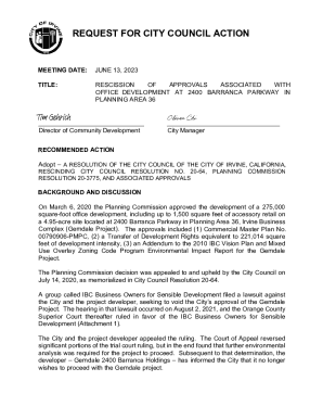 Fillable Online CITY COUNCIL STAFF REPORT - 2400 Barranca Staff Report ...