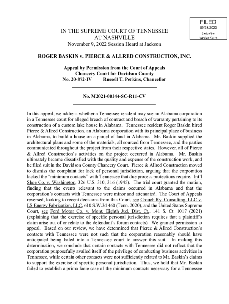 Fillable Online Roger Baskin v. Pierce and Allred Construction Inc ...