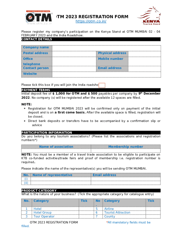 REGISTRATION--OTM-2023. ... Doc Template | pdfFiller