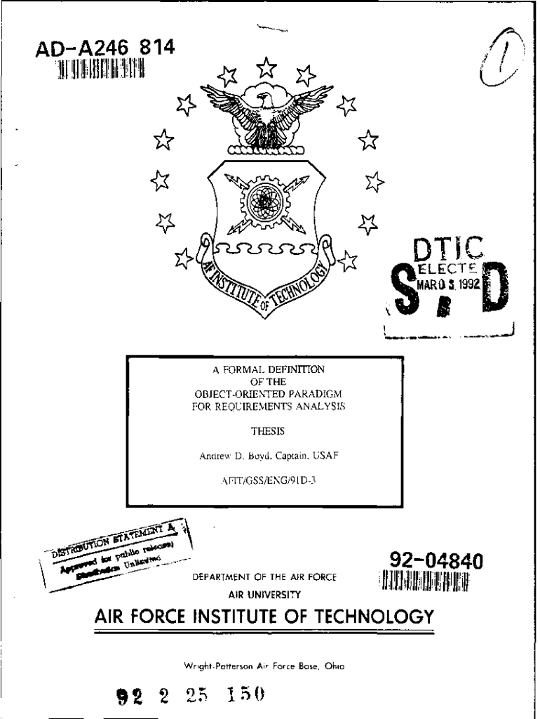 Fillable Online A Formal Definition Of The Object Oriented Paradigm For Requirements Analysis