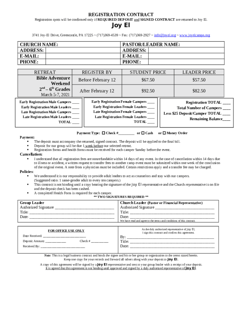 Registration spots will be confirmed only if REQUIRED DEPOSIT and ...