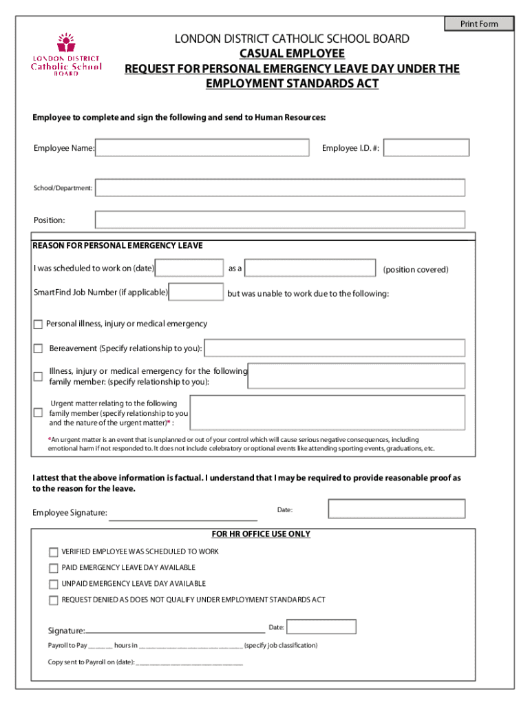 Fillable Online 4186 cupe Personal-Emergency-Leave-Application-Form ...