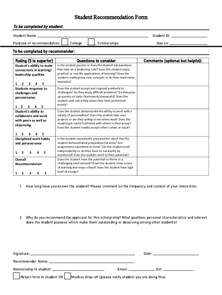 Fillable Online Letter of Reference Request and Student Authorization ...