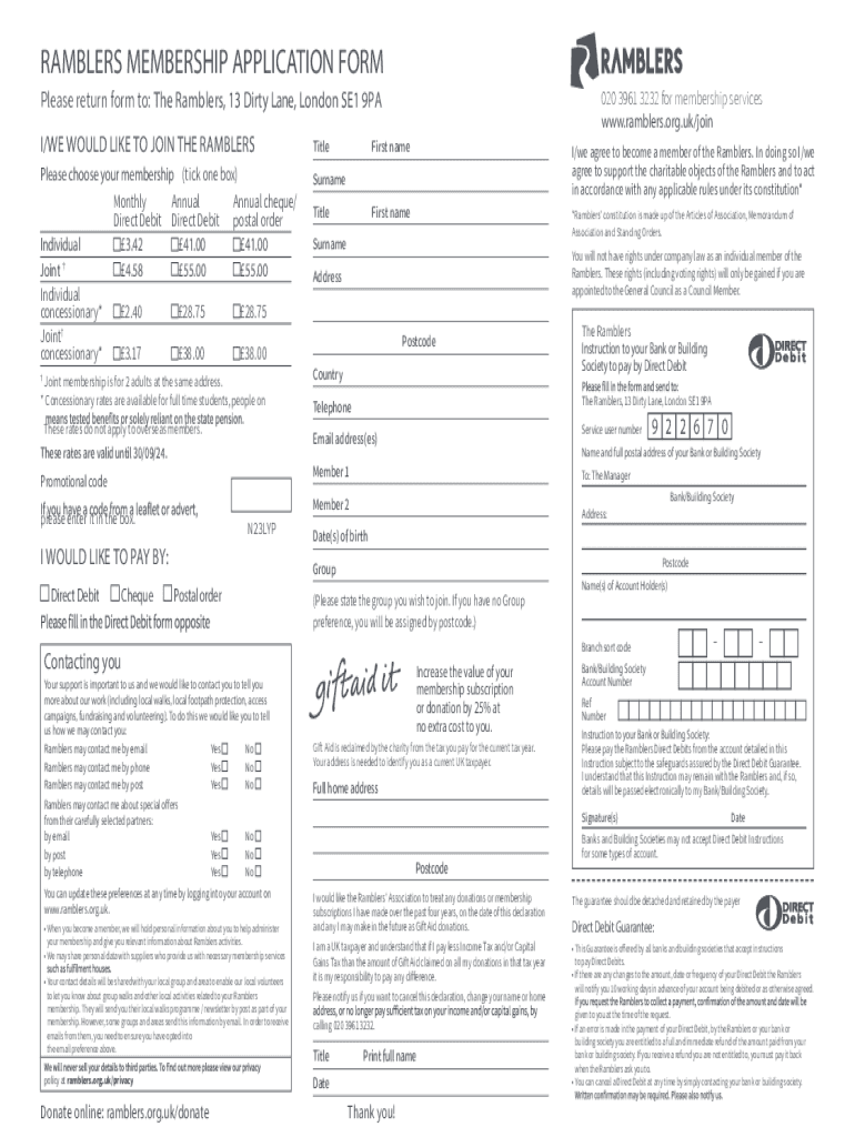 Fillable Online Ramblers membership application form - I/We would like to ... Fax Email Print ...