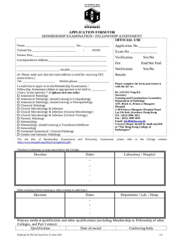 Examination Fellowships: General Ination Doc Template | pdfFiller