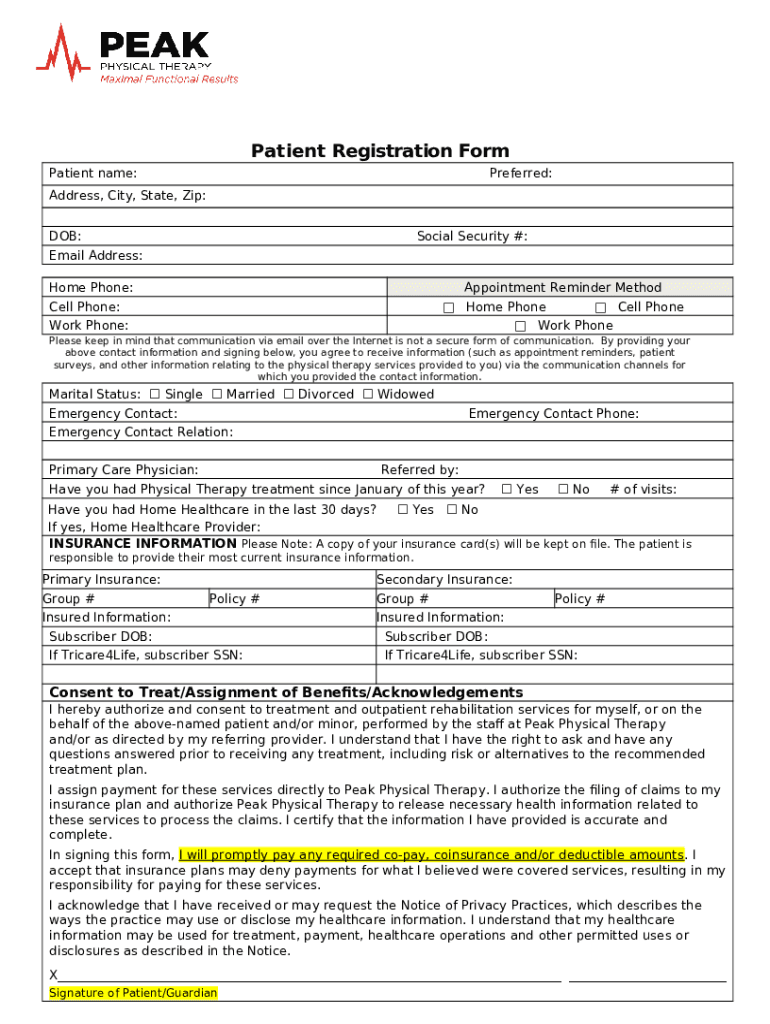 Medicare - Patient Registration Doc Template | pdfFiller