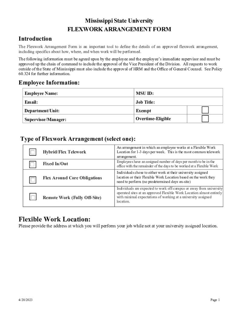 Fillable Online Flexible Work Location: Fax Email Print - pdfFiller
