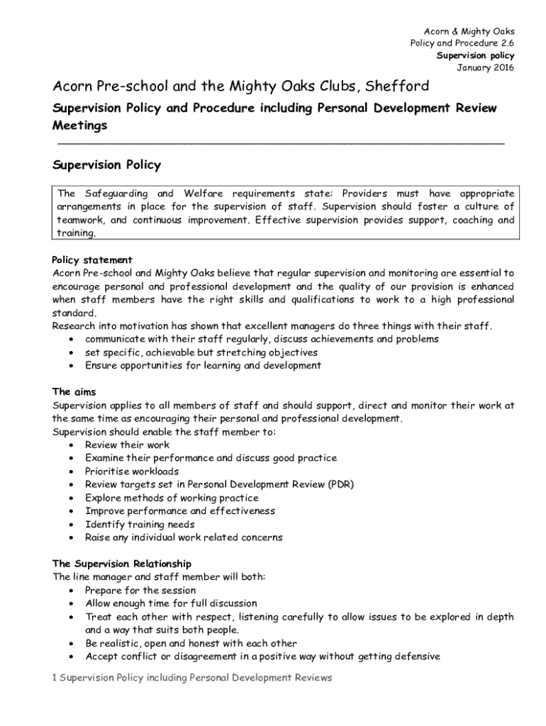Fillable Online sample staff supervision policy Fax Email Print - pdfFiller