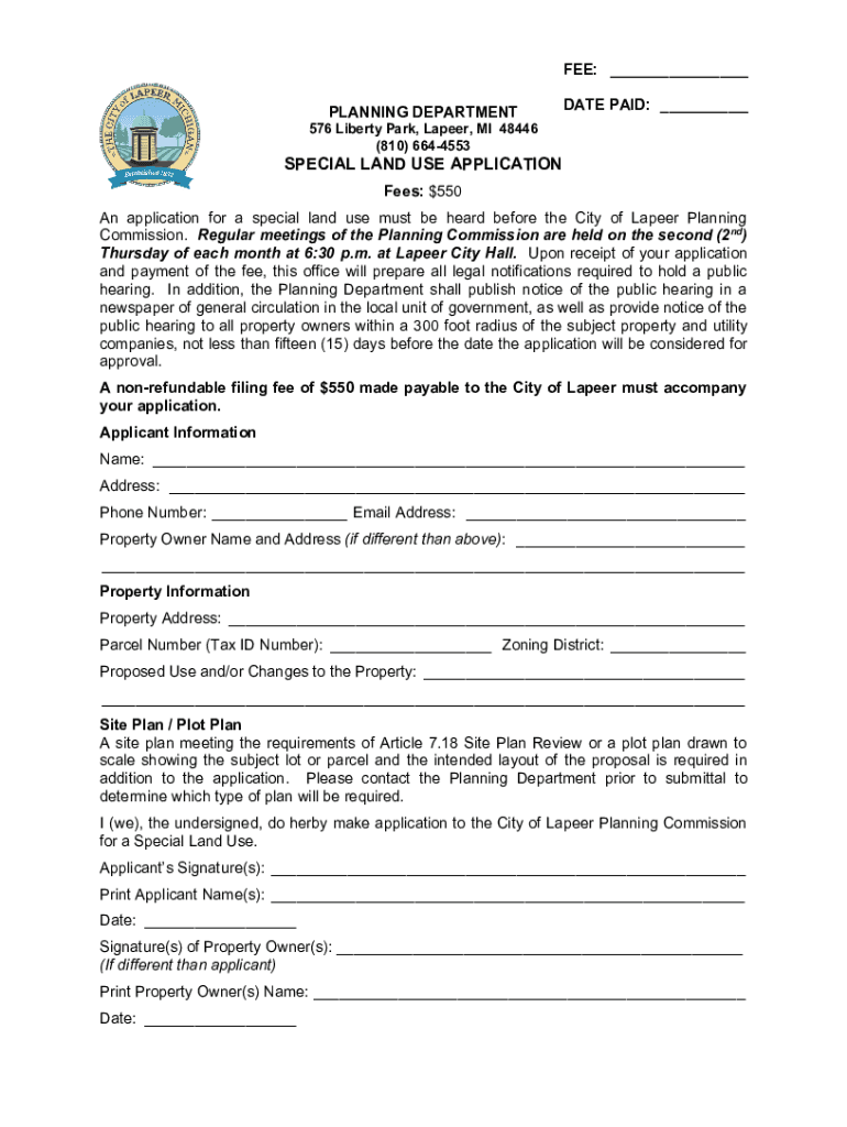 Fillable Online Special Land Use - Planning and Development - City of ...