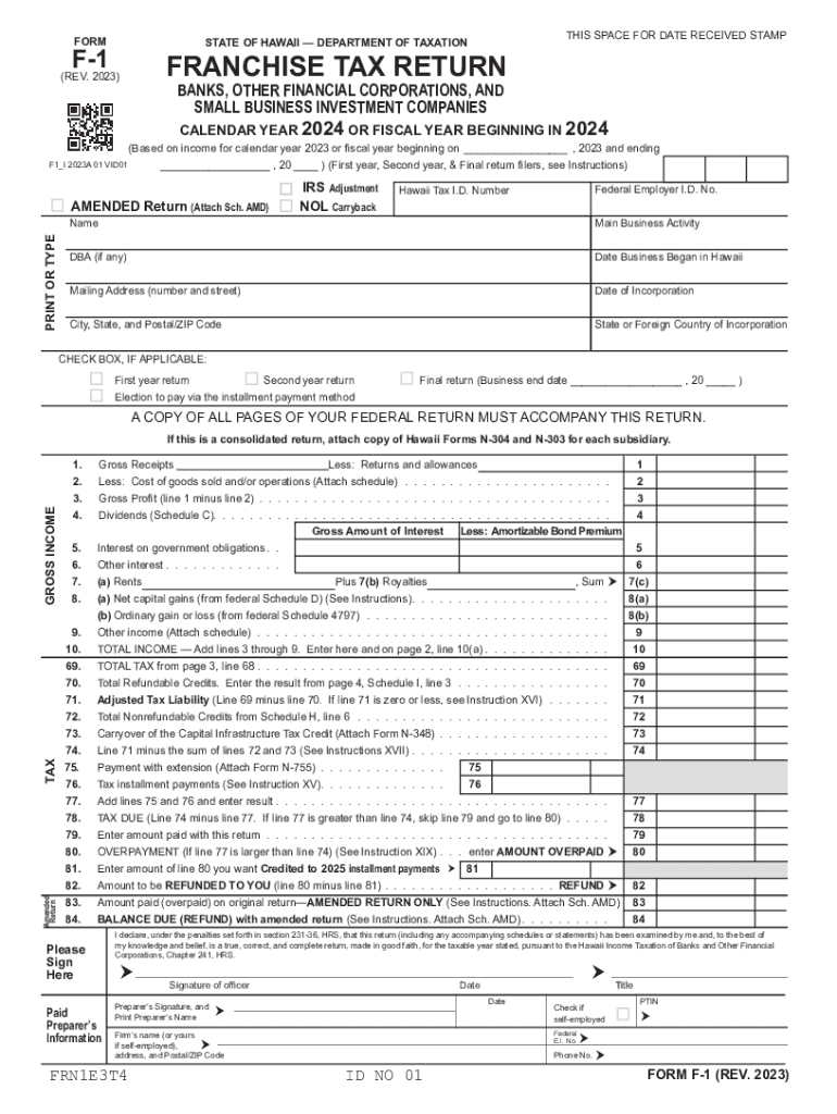 Fillable Online Form F-1, Rev 2023, Franchise Tax Return Banks, Other ...
