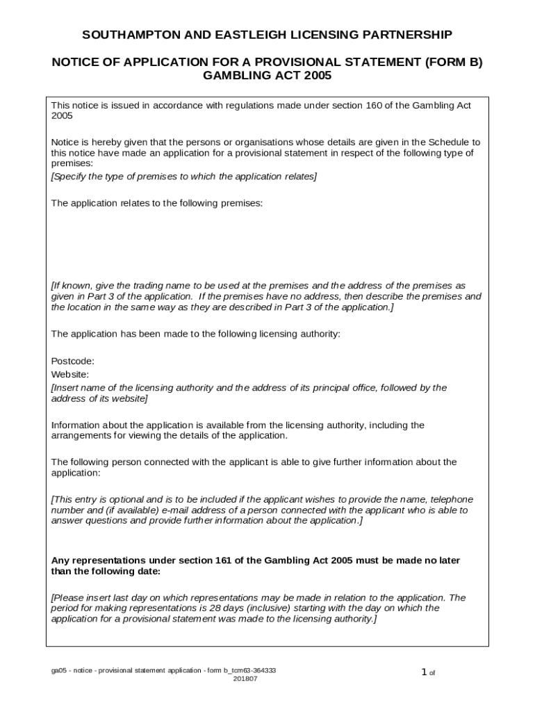 Application for a provisional statement under the GA05 Doc Template ...