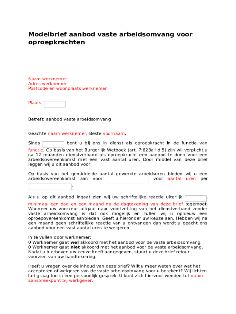 wtg-model-arbeidsvoorwaarden-7a-modelbrief-aanbod- ... Doc Template | pdfFiller