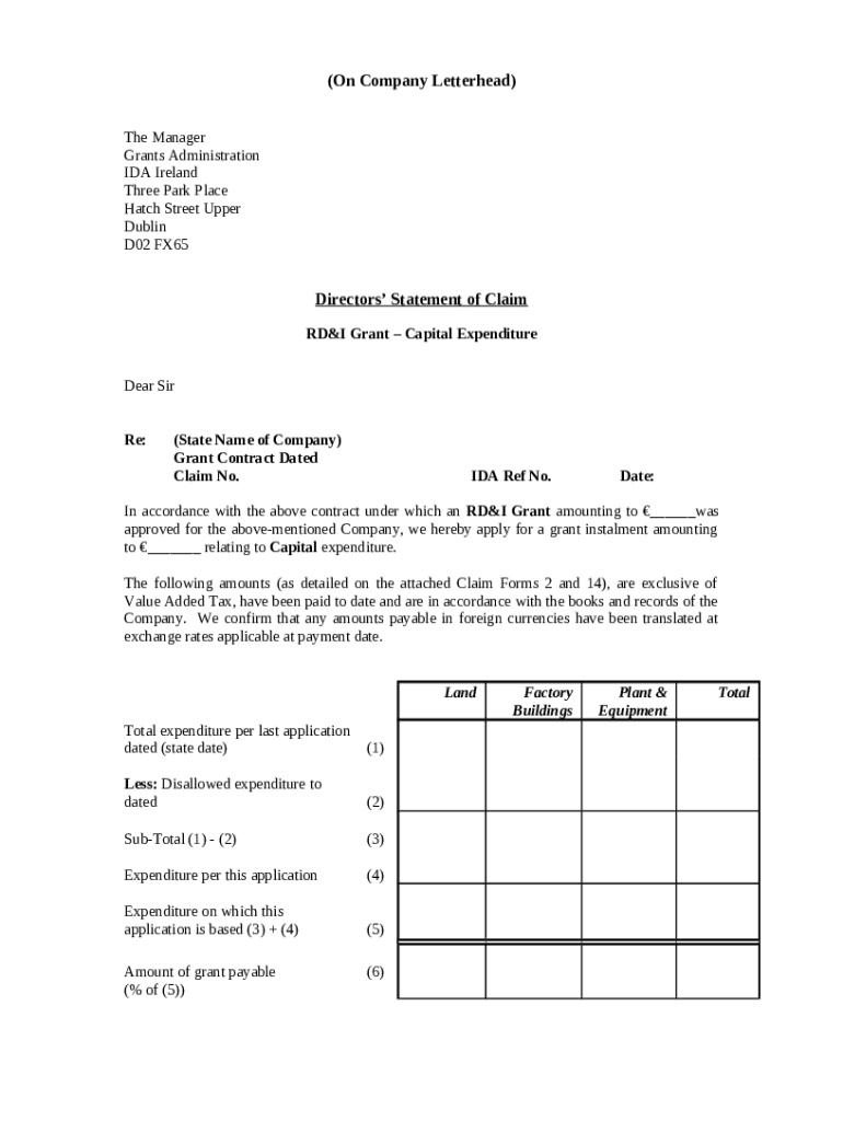 Directors' Statement of Claim Doc Template | pdfFiller