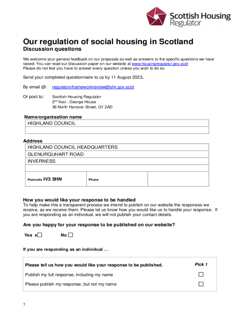 Fillable Online The Scottish Housing Regulator's Framework Review ...