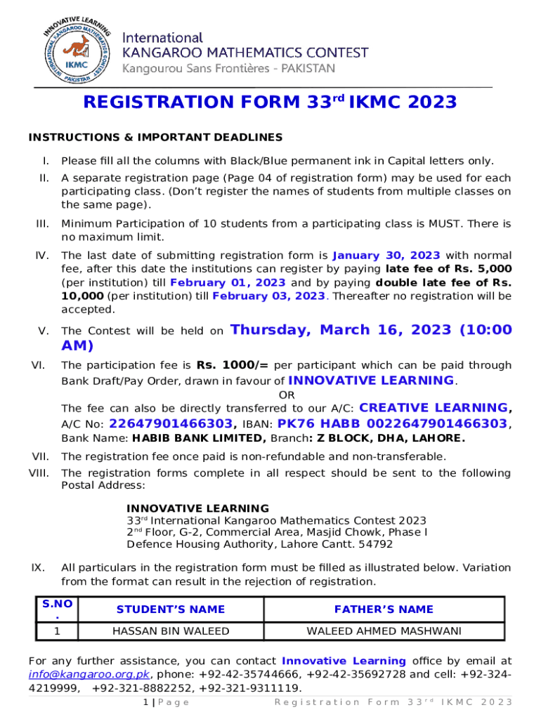 REGISTRATION 33 rd IKMC 2023 - ikmc kangaroo org Doc Template | pdfFiller
