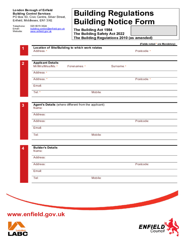 Fillable Online Enfield Building Regulations Building Notice ...