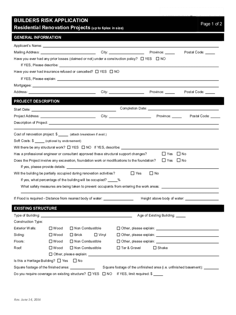 Fillable Online Simple Builders Risk / Renovation Application Fax Email ...