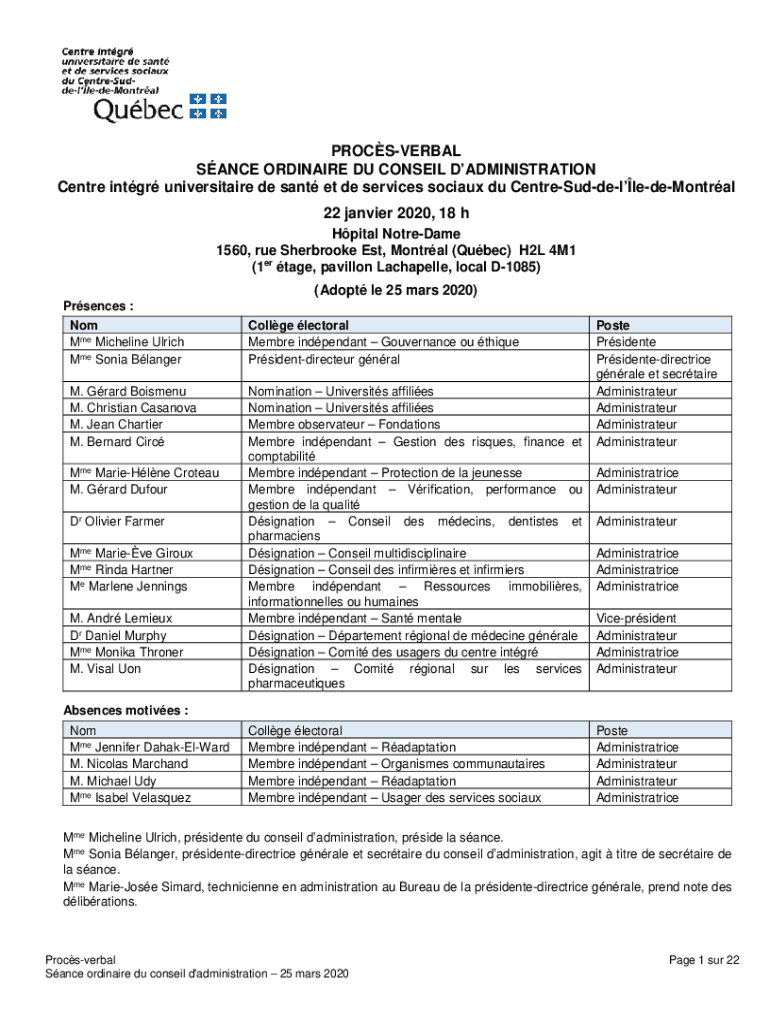 Remplissable En Ligne ciusss-centresudmtl gouv qc Mise en garde Procs-verbal de la sance ...