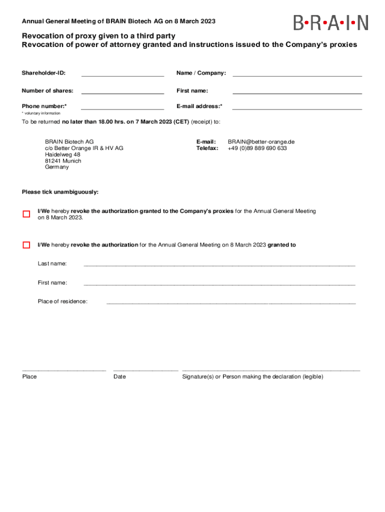 Fillable Online Revocation of proxy given to a third party Fax Email Print - pdfFiller