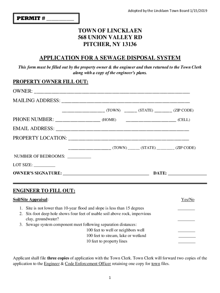 Fillable Online application for a sewage disposal system Fax Email Print - pdfFiller
