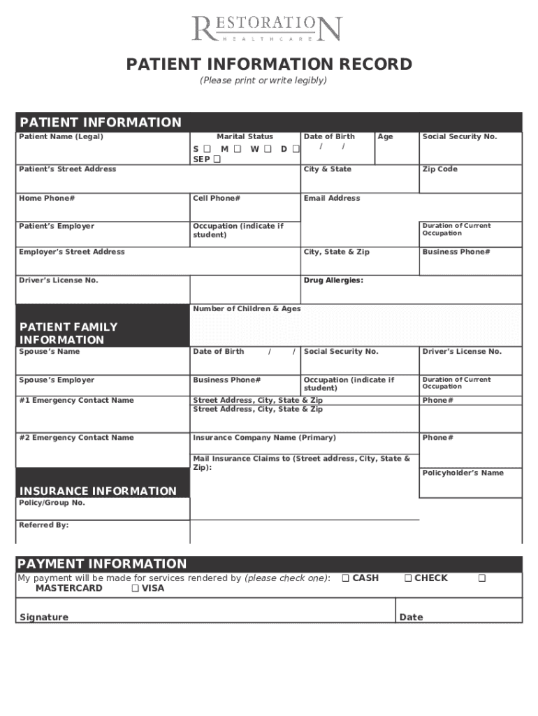 PATIENT INATION (Please Complete and ... Doc Template | pdfFiller