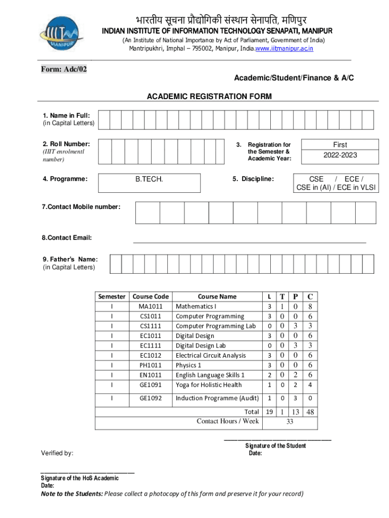 Fillable Online Indian Institute of Information Technology Senapati, Manipur Fax Email Print ...