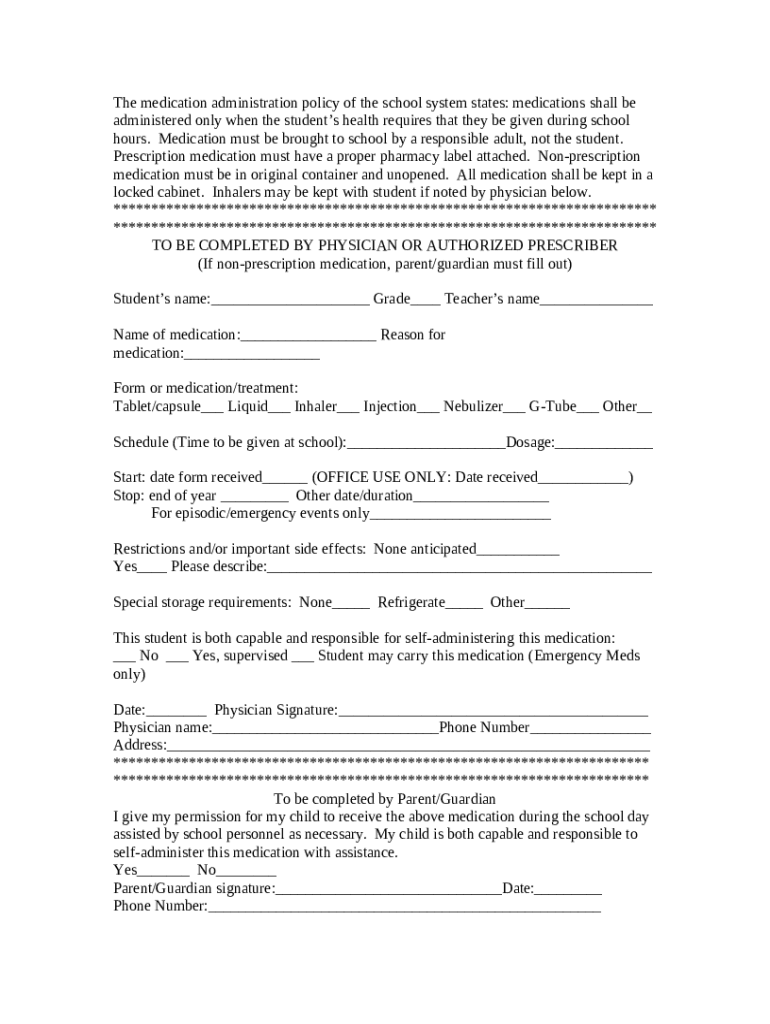The medication administration policy of the school system states Doc ...