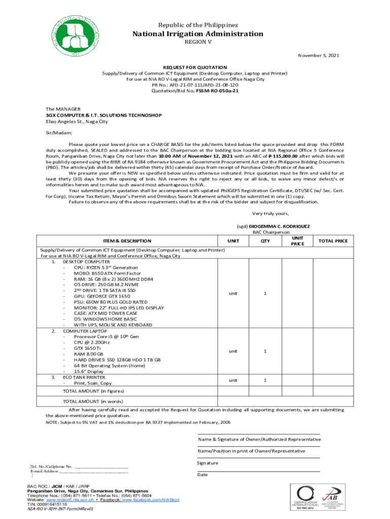Fillable Online Supply/Delivery of Common ICT Equipment and Office ...