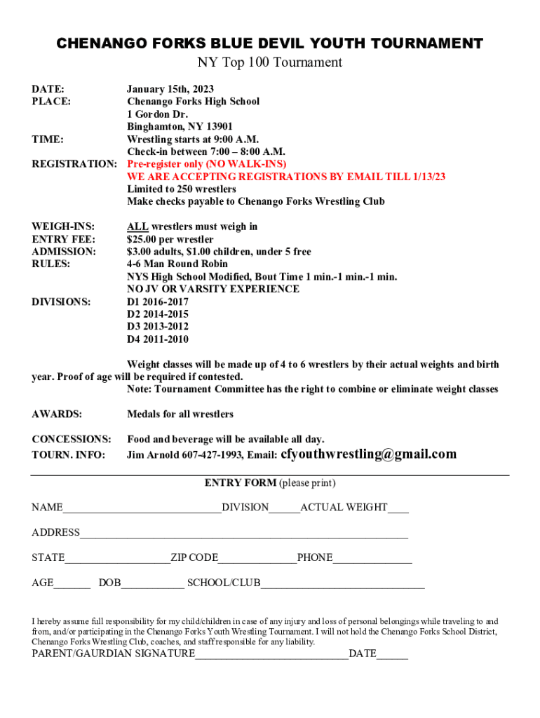 Fillable Online CHENANGO FORKS BLUE DEVIL YOUTH TOURNAMENT ... Fax Email Print - pdfFiller