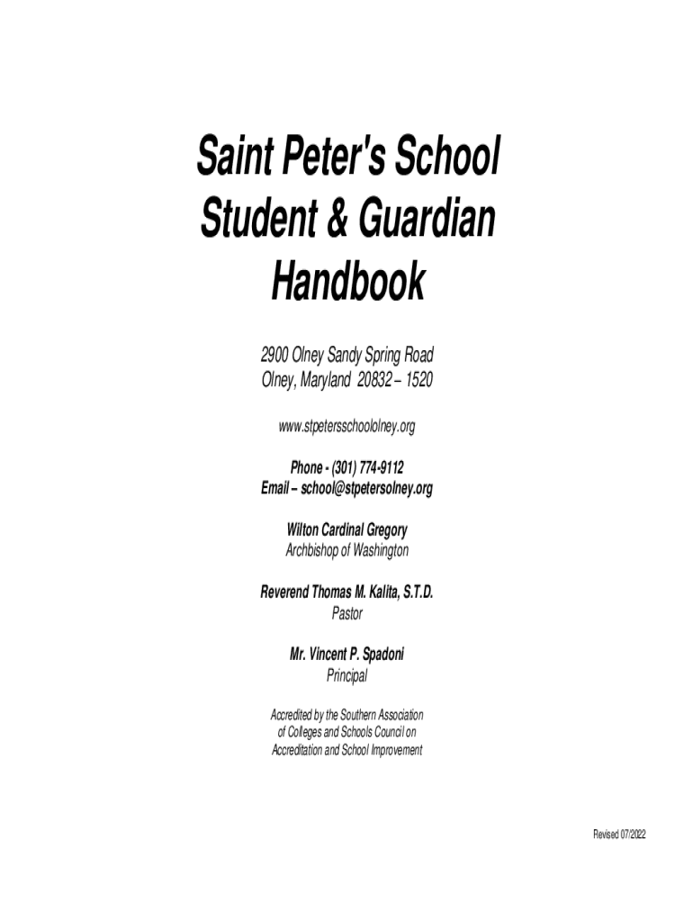 Fillable Online Saint Peter's School Student & Guardian Handbook Fax ...