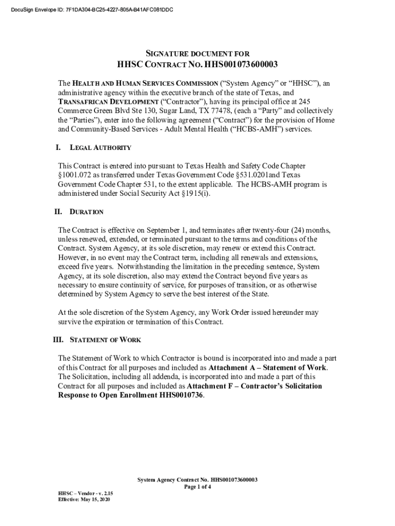 Fillable Online signature document for hhsc contract no ...