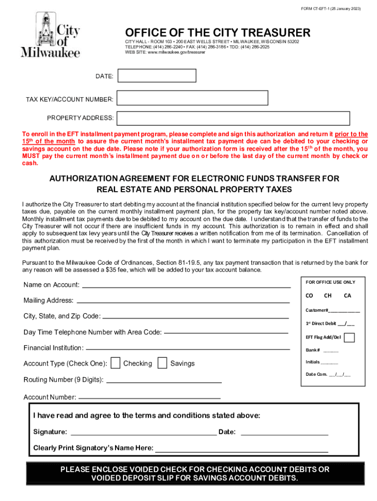 Fillable Online city milwaukee City Treasurer, 200 E Wells St, Suite 103, Milwaukee, WI ... Fax ...