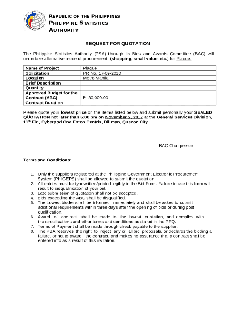 The Philippine Statistics Authority (PSA) through its Bids ... Doc Template | pdfFiller