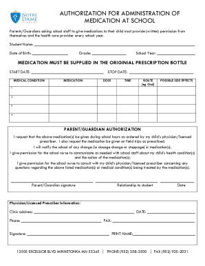 Fillable Online MEDICATION AT SCHOOL.docx Fax Email Print - pdfFiller