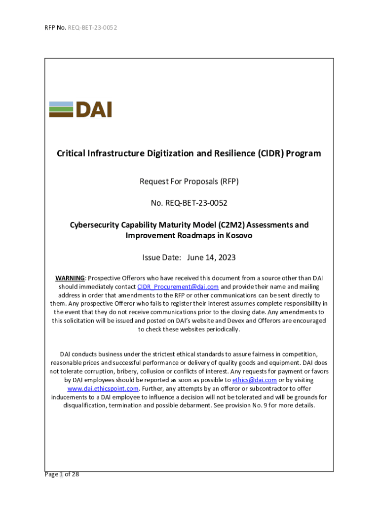 Fillable Online Request for Proposals: Cybersecurity Capability Maturity ... Fax Email Print ...