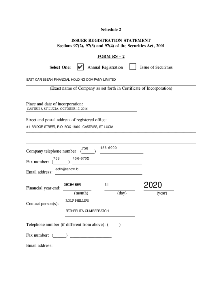 Fillable Online Page 1 of 9 Schedule 2 ISSUER REGISTRATION ... Fax ...