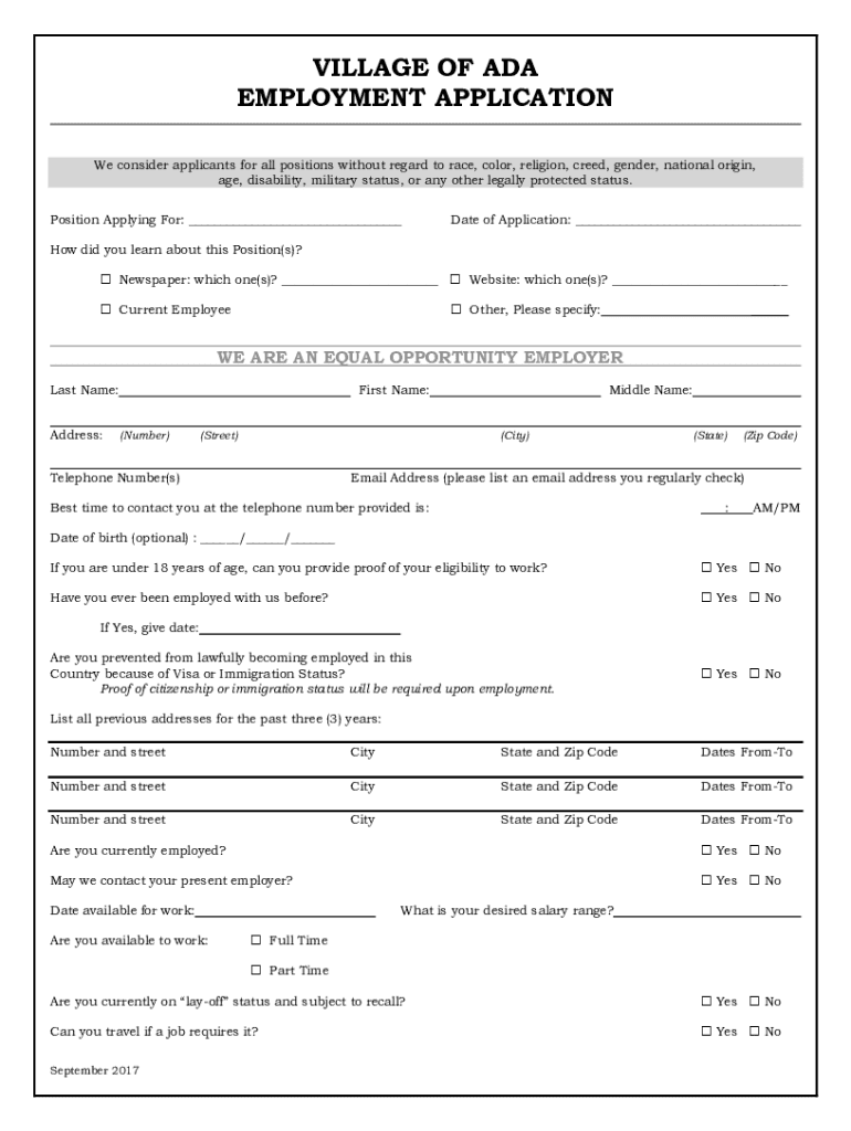 Fillable Online Work With UsVillage of Ada Fax Email Print - pdfFiller