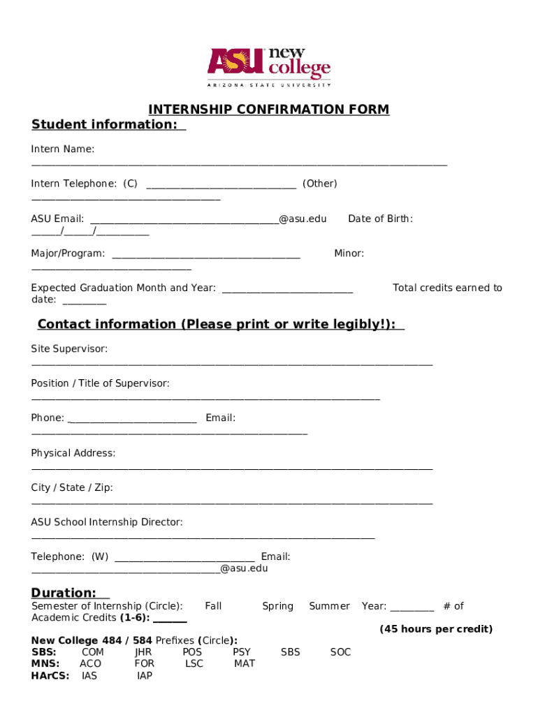 INTERNSHIP CONFIRMATION Student ination Doc Template | pdfFiller