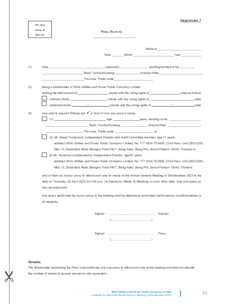 Fillable Online Page 71 Please affix Stamp duty of Baht 20 Proxy Form ...